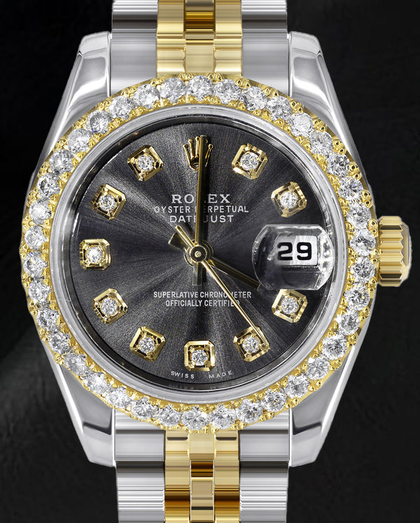 Rolex Datejust Black Diamond Dial 26 mm Two Tone Hidden Clasp Watch