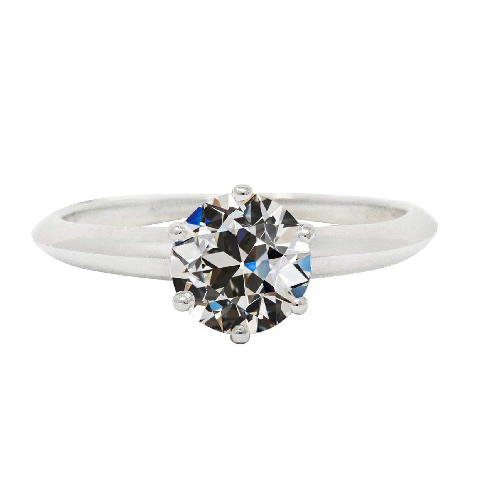 Solitaire Round Old Miner Diamond Ring 6 Prong Set 3 Carats White Gold ...